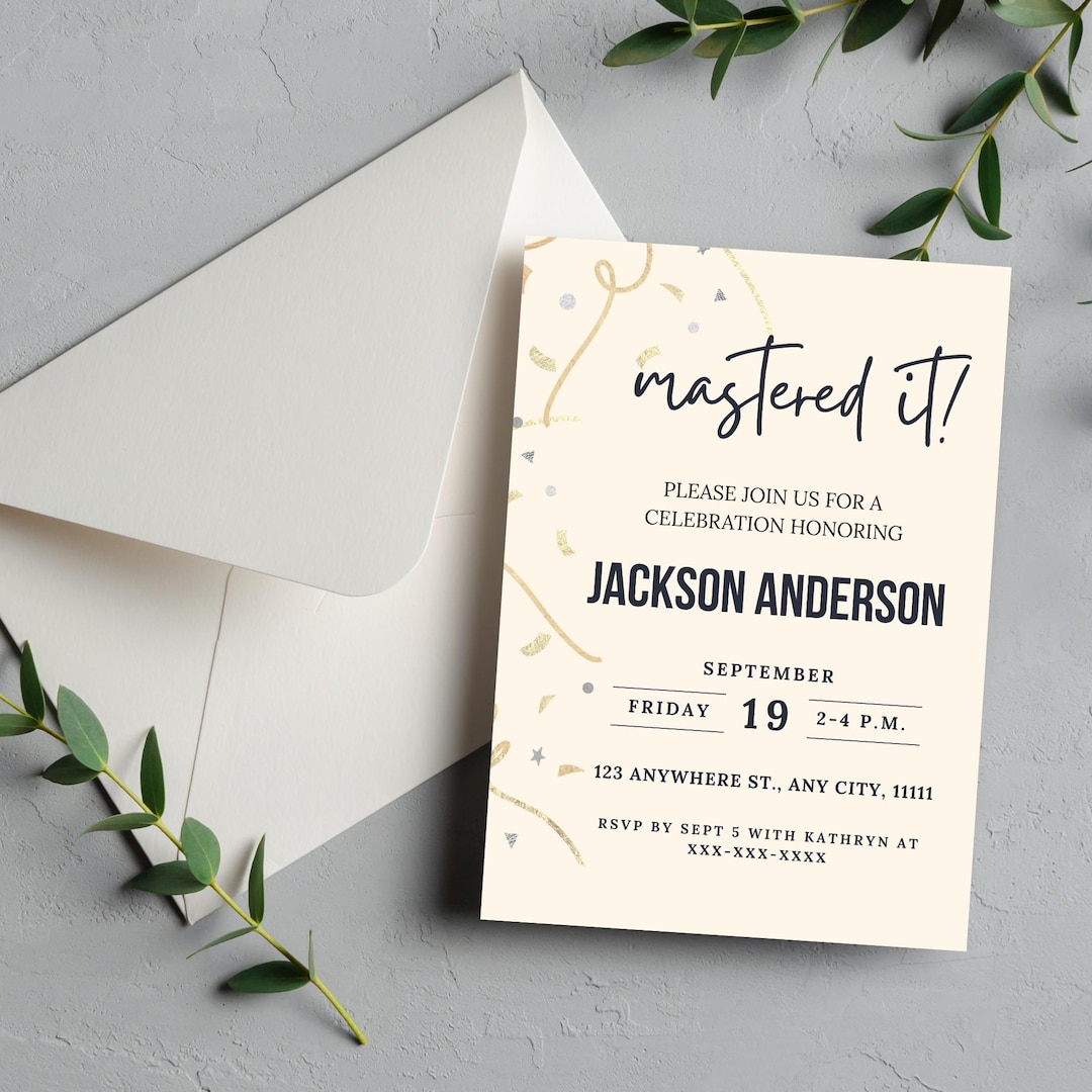 Masters Graduation Invitation Template, Mastered It Invitation Editable ...