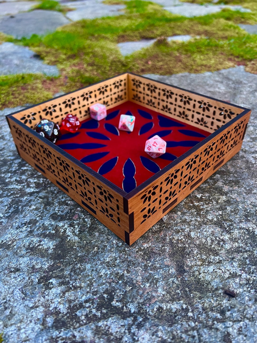 Dice Tray – Cherry Wood Dice Rolling Tray With Velvet Lining | D&D RPG ...