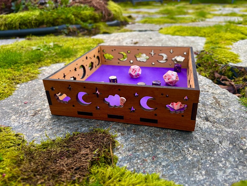 Cloudy Night Dice Tray – Cherry Wood Dice Rolling Tray With Purple ...