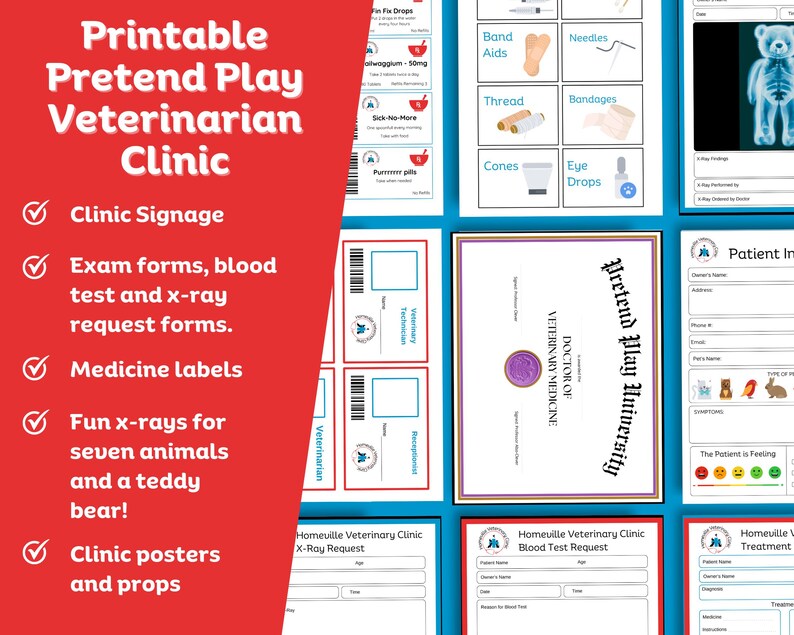 Printable Pretend Play Set: Veterinarian Clinic - Etsy