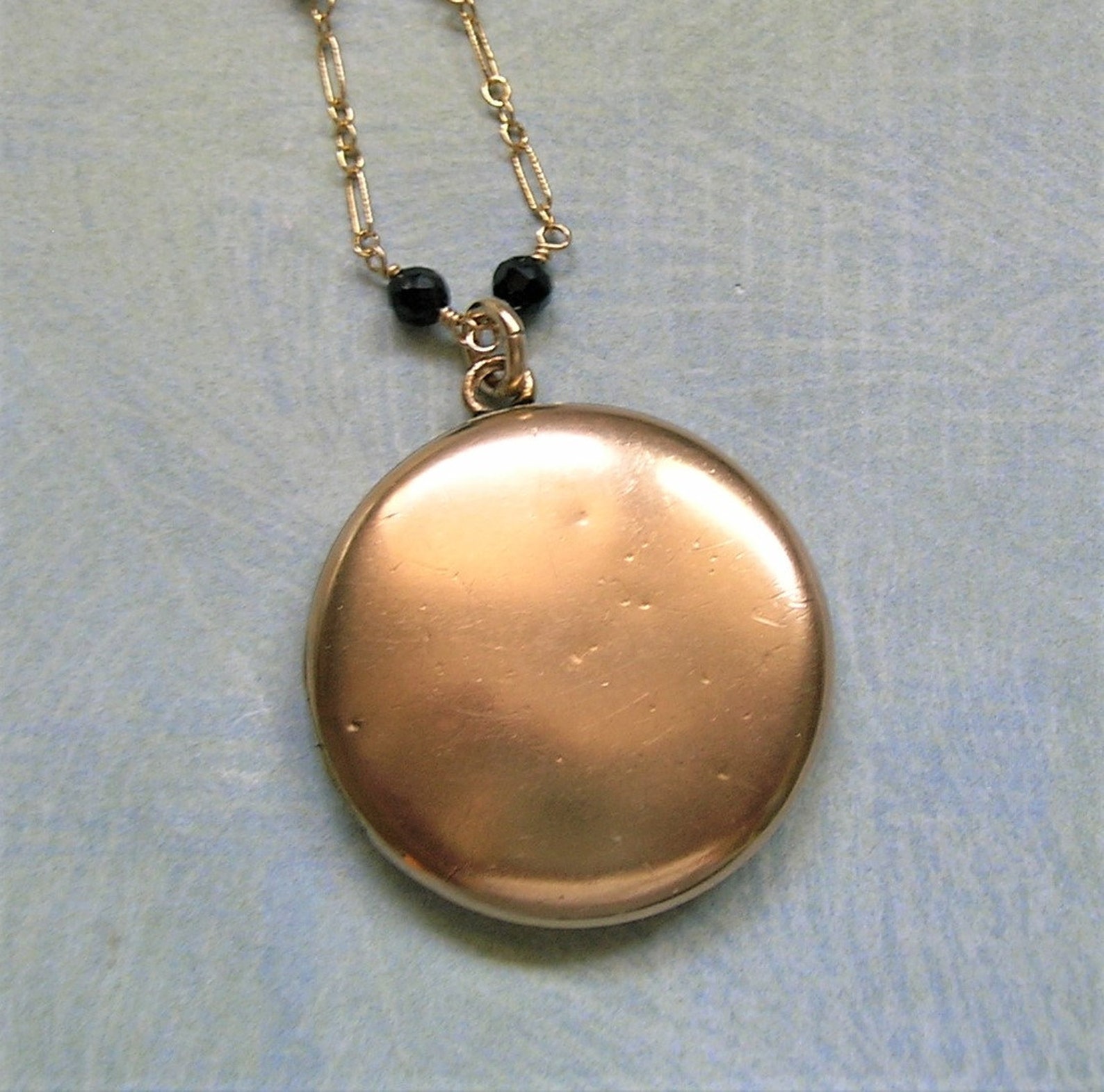 Antique Edwardian Gold Filled Locket Necklace Wire Wrapped With Black ...