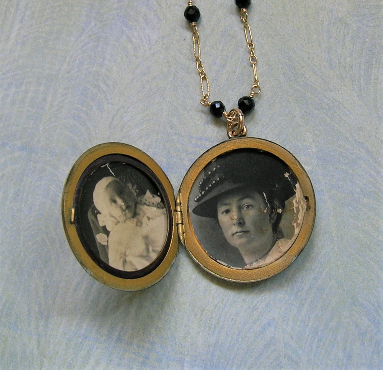 Antique Edwardian Gold Filled Locket Necklace Wire Wrapped With Black ...