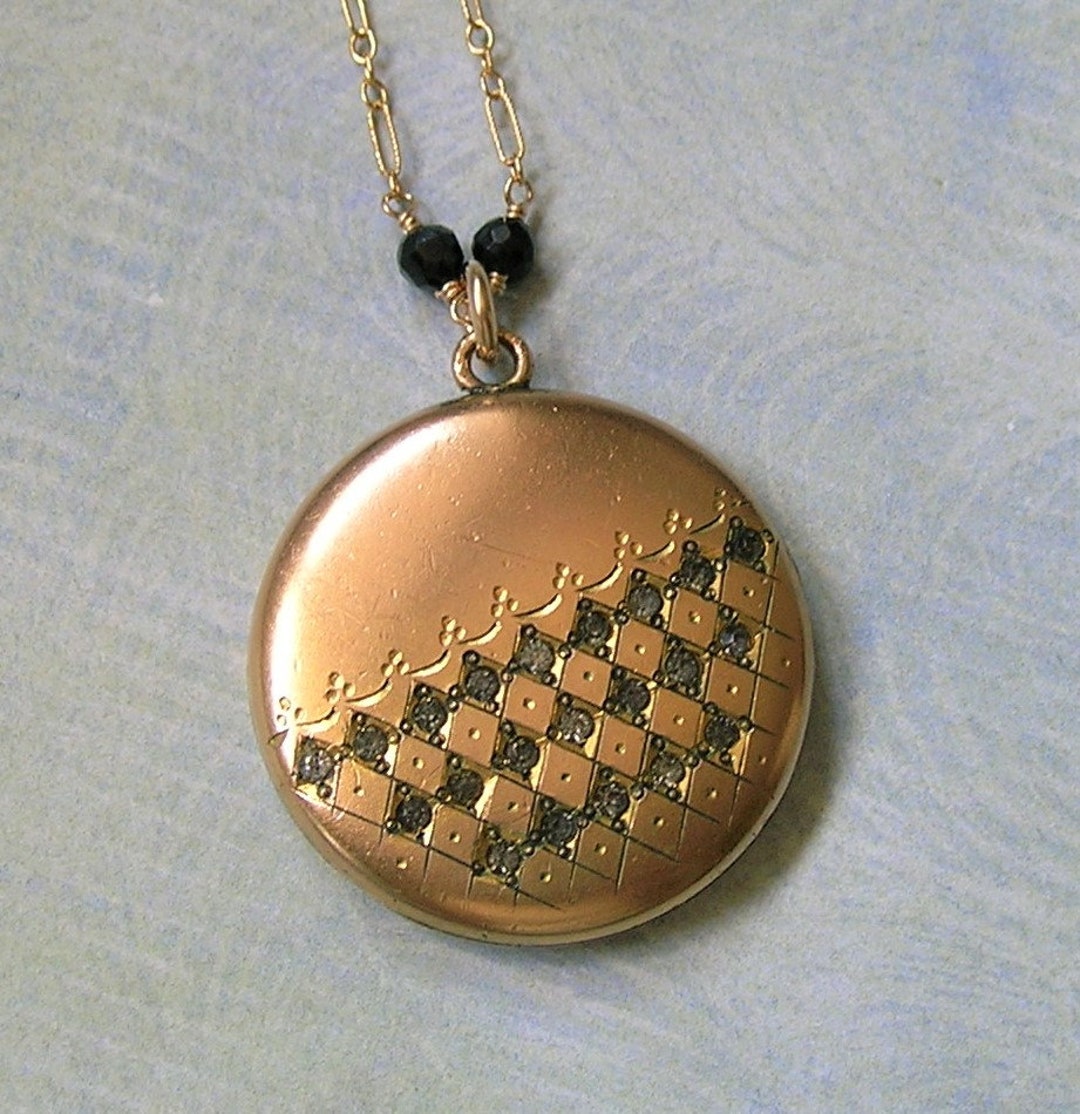 Antique Edwardian Gold Filled Locket Necklace Wire Wrapped With Black ...