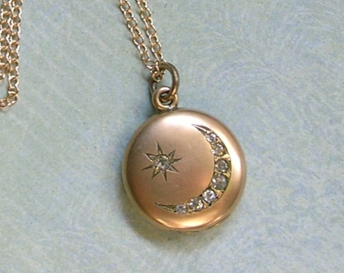 Antique Child's Locket With Crescent Moon and Star With Paste Stones ...