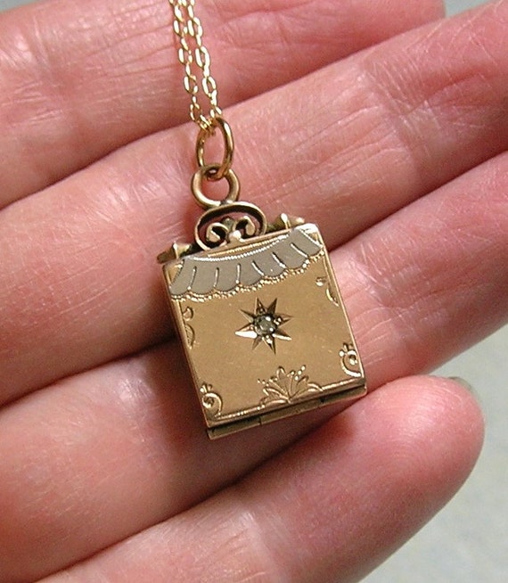 Antique Edwardian 10K Gold and Platinum Locket Neckla… - Gem