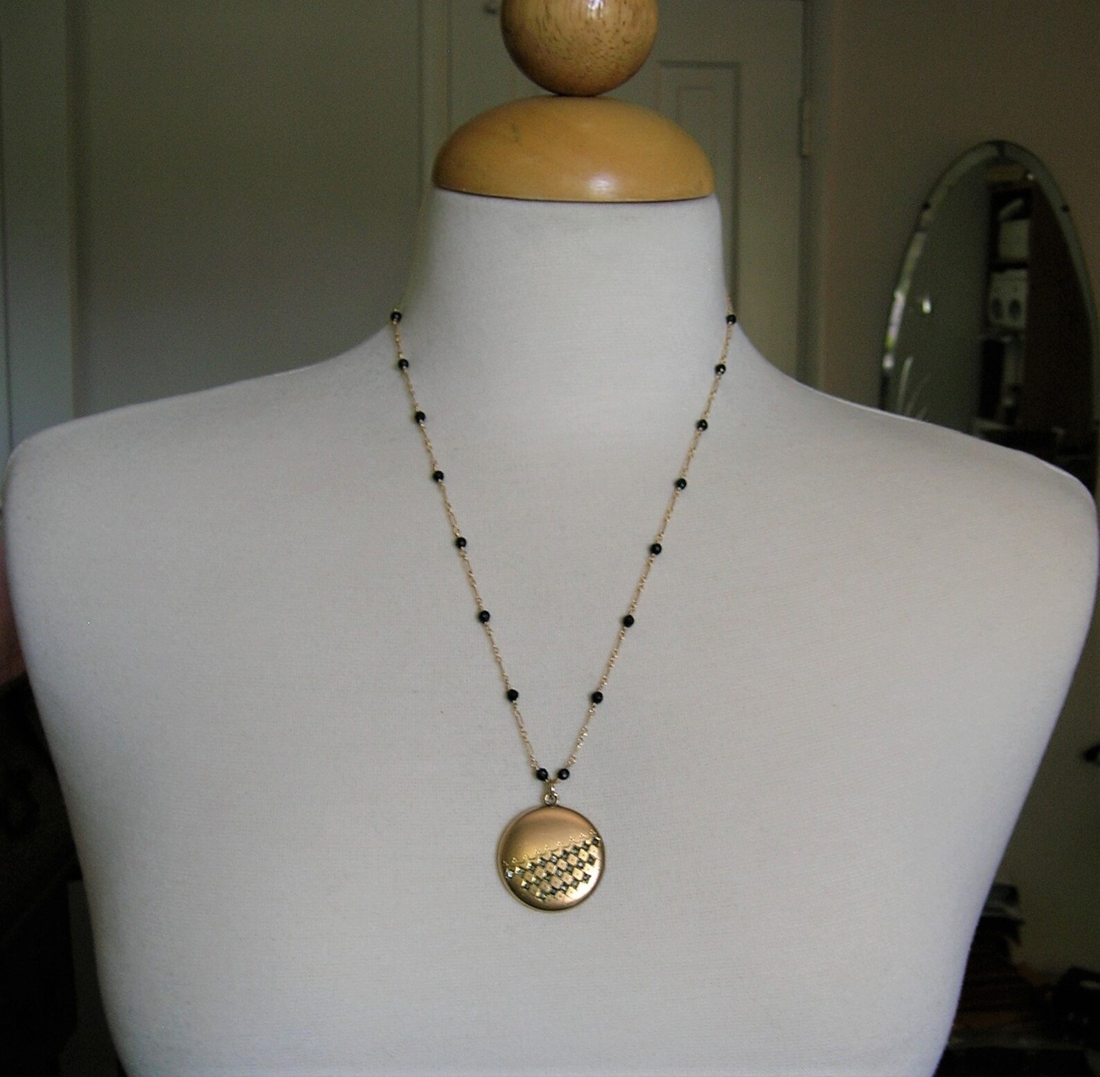 Antique Edwardian Gold Filled Locket Necklace Wire Wrapped With Black ...