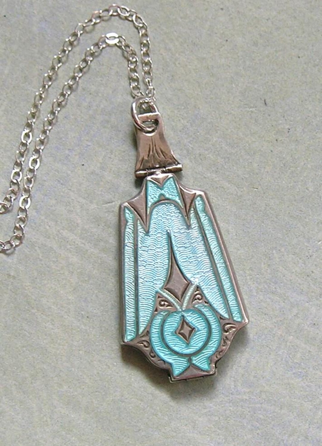 Antique Sterling and Blue Enamel Locket, Sterling Guilloche Enamel ...