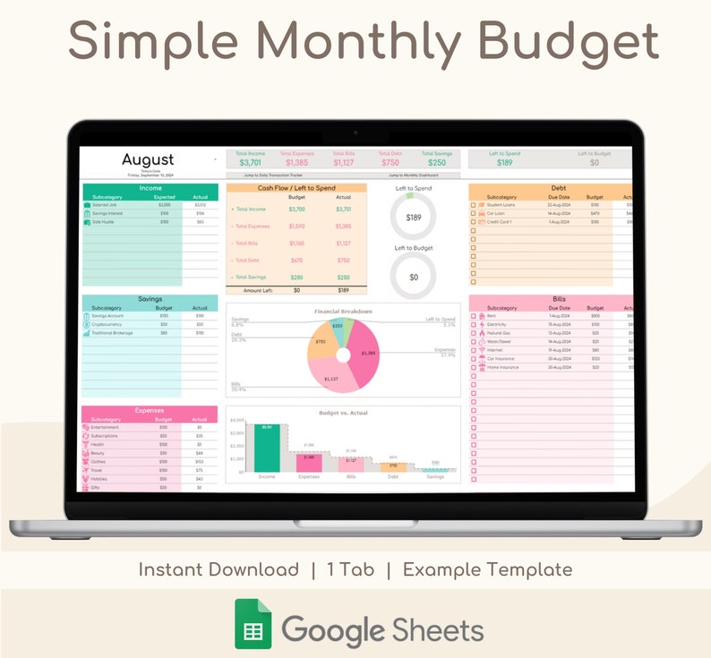 Simple Monthly Budget Planner for Google Sheets Monthly Budget ...