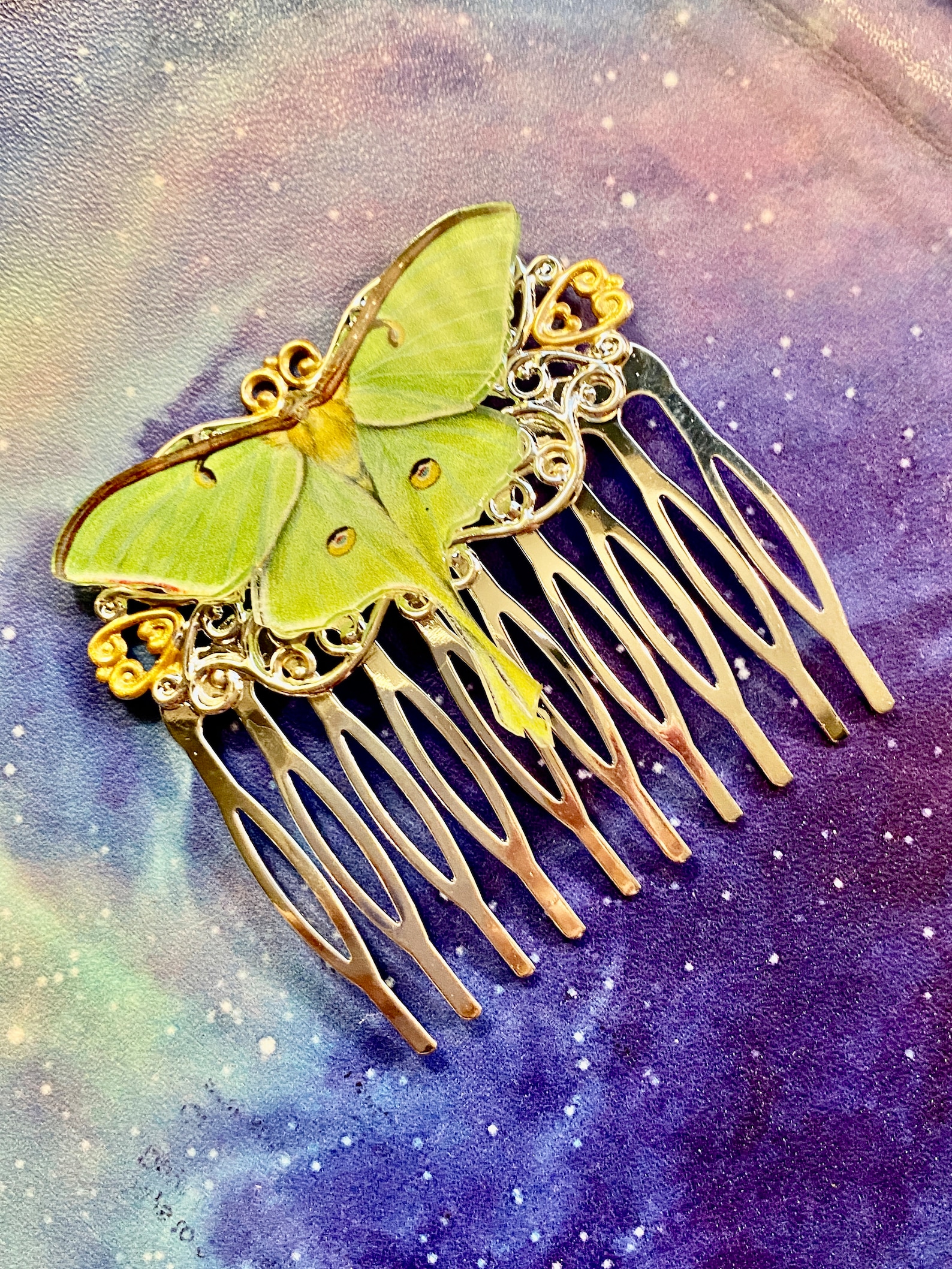 Luna Moth Hair Comb, Silver & Gold Accent Hair Clip - Etsy
