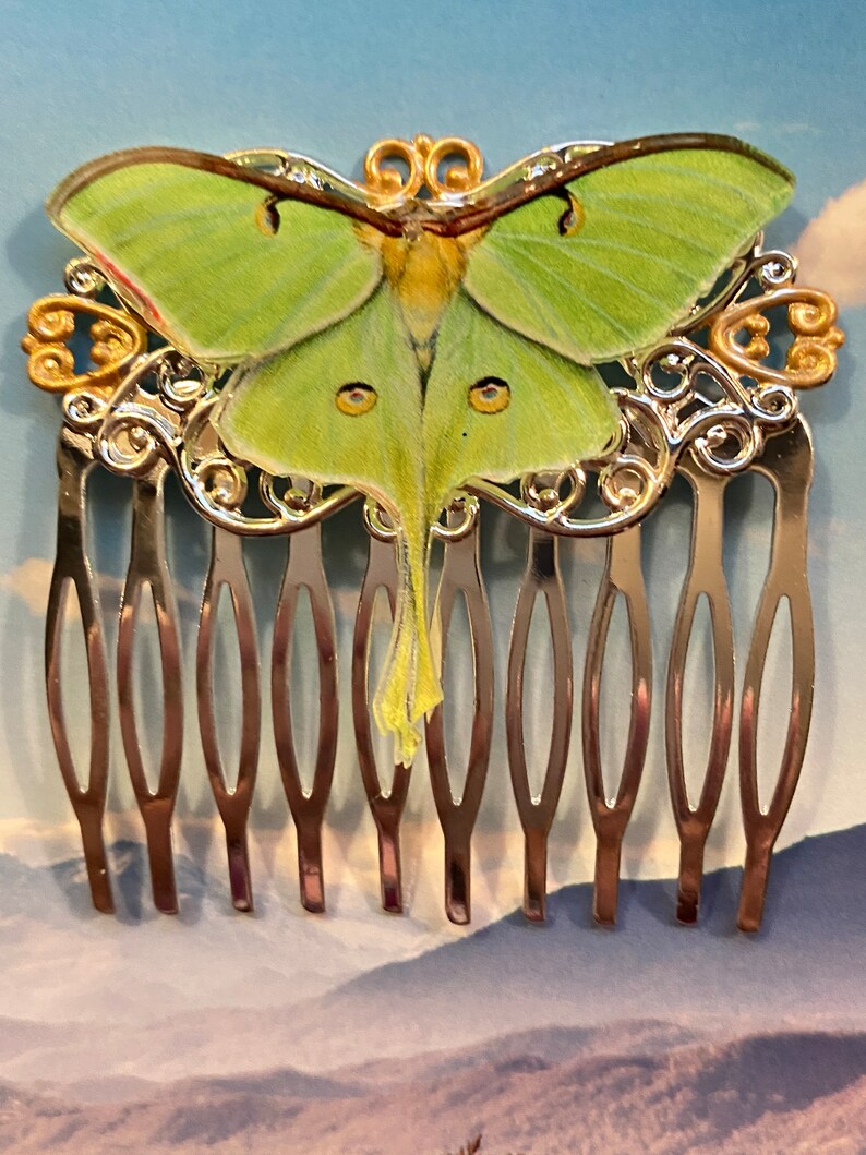 Luna Moth Hair Comb, Silver & Gold Accent Hair Clip - Etsy