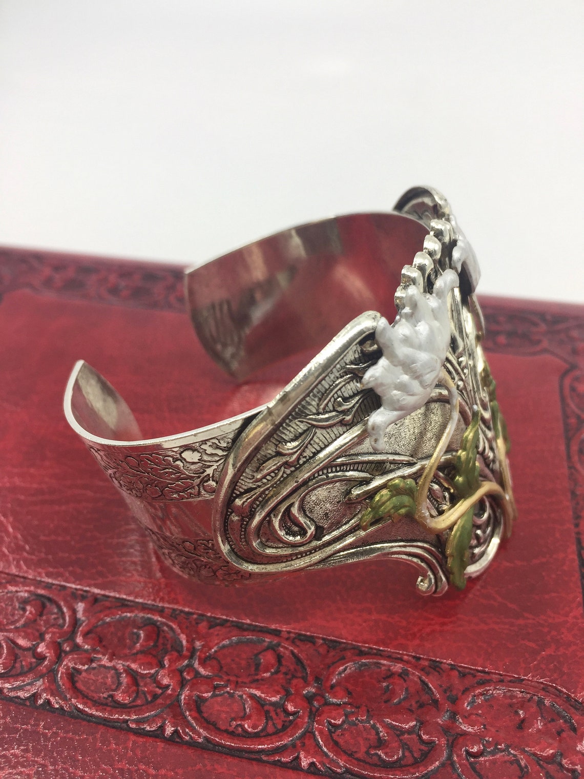 Lotus Silver Cuff Bracelet Vintage Silver White Lotus Flower | Etsy