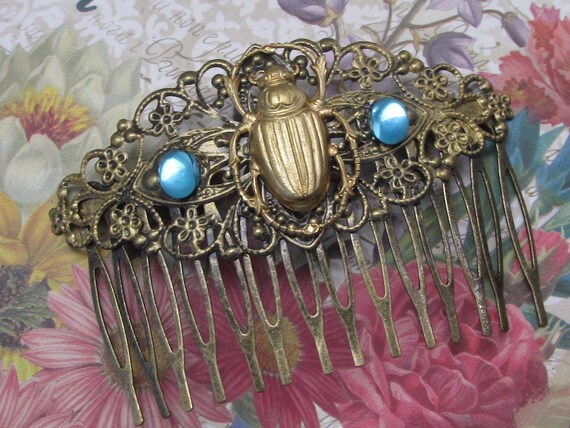 Scarab Hair Comb Aquamarine Glass Decorative Hair Combs | Etsy