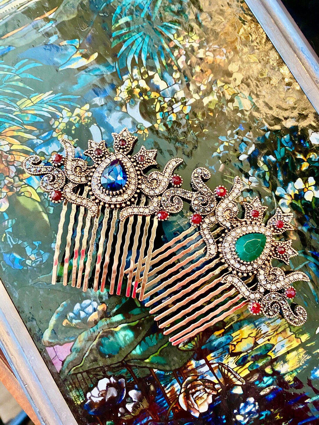 Art Deco Style Hair Comb Emerald or Sapphire Color Decorative Hair ...