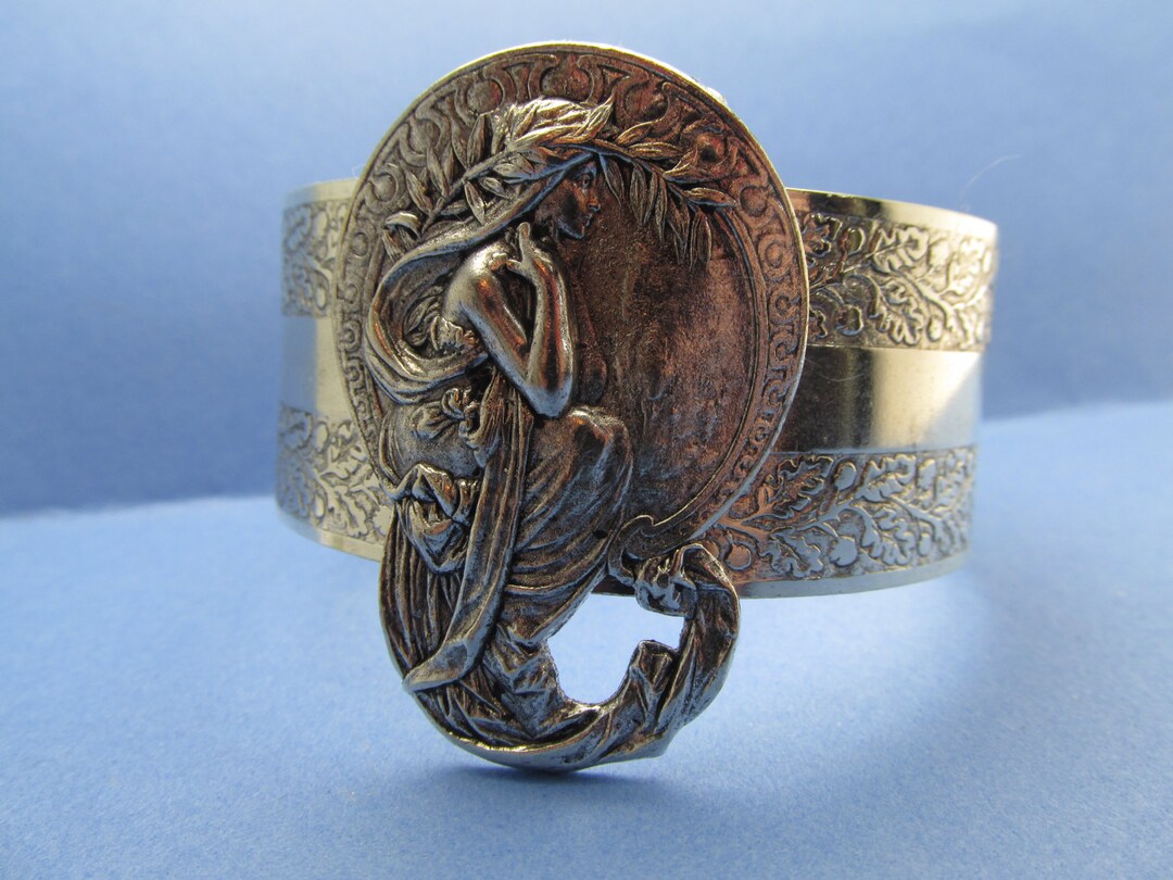 Silver Cuff Lady Style Art Nouveau Style Lady in the Garden Cuff ...