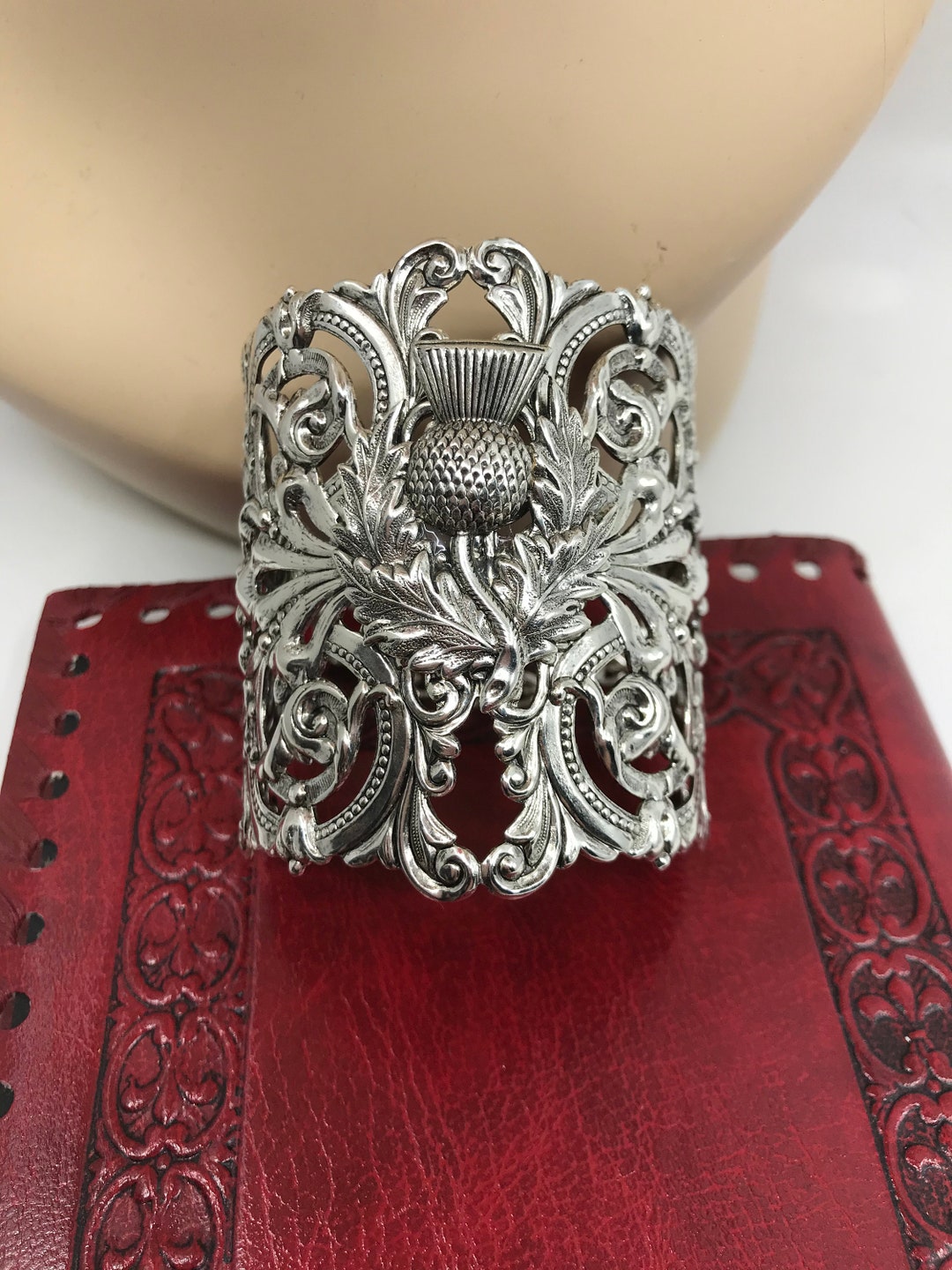 Scottish Thistle Cuff Bracelet: Vintage Silver Plated Outlander Jewelry ...