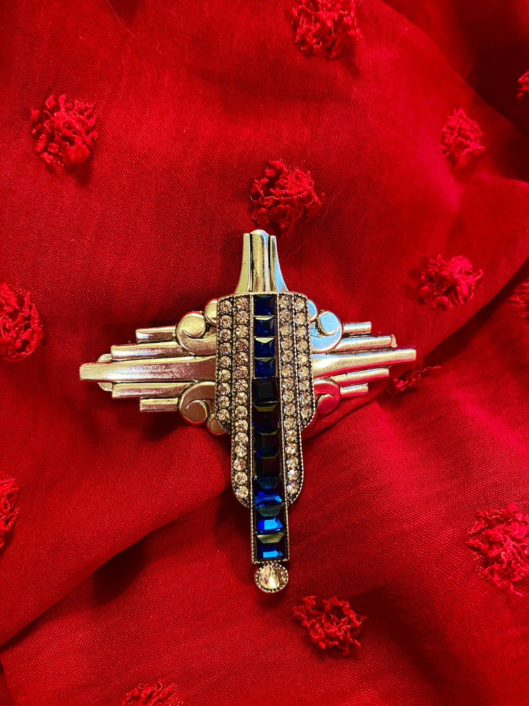 Art Deco Hair Clip Sapphire Crystals Baroque Silver Barrette Hair Clips ...
