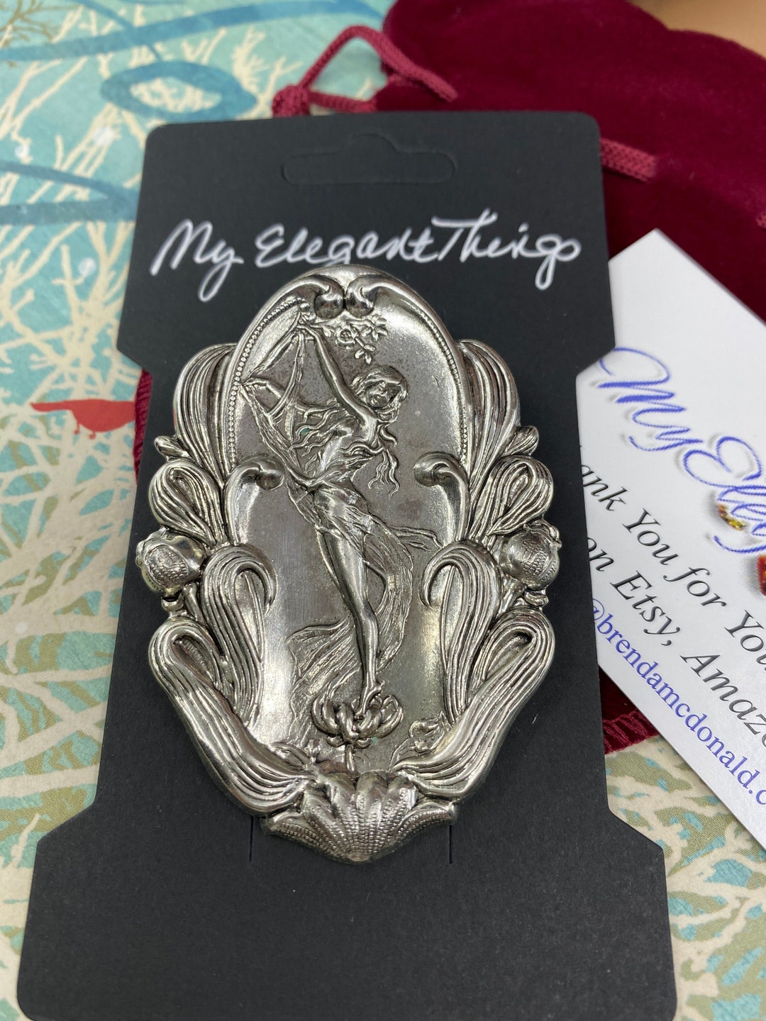 Art Deco Style Pin- Large Statement Piece Silver Lady in the Garden Pin ...