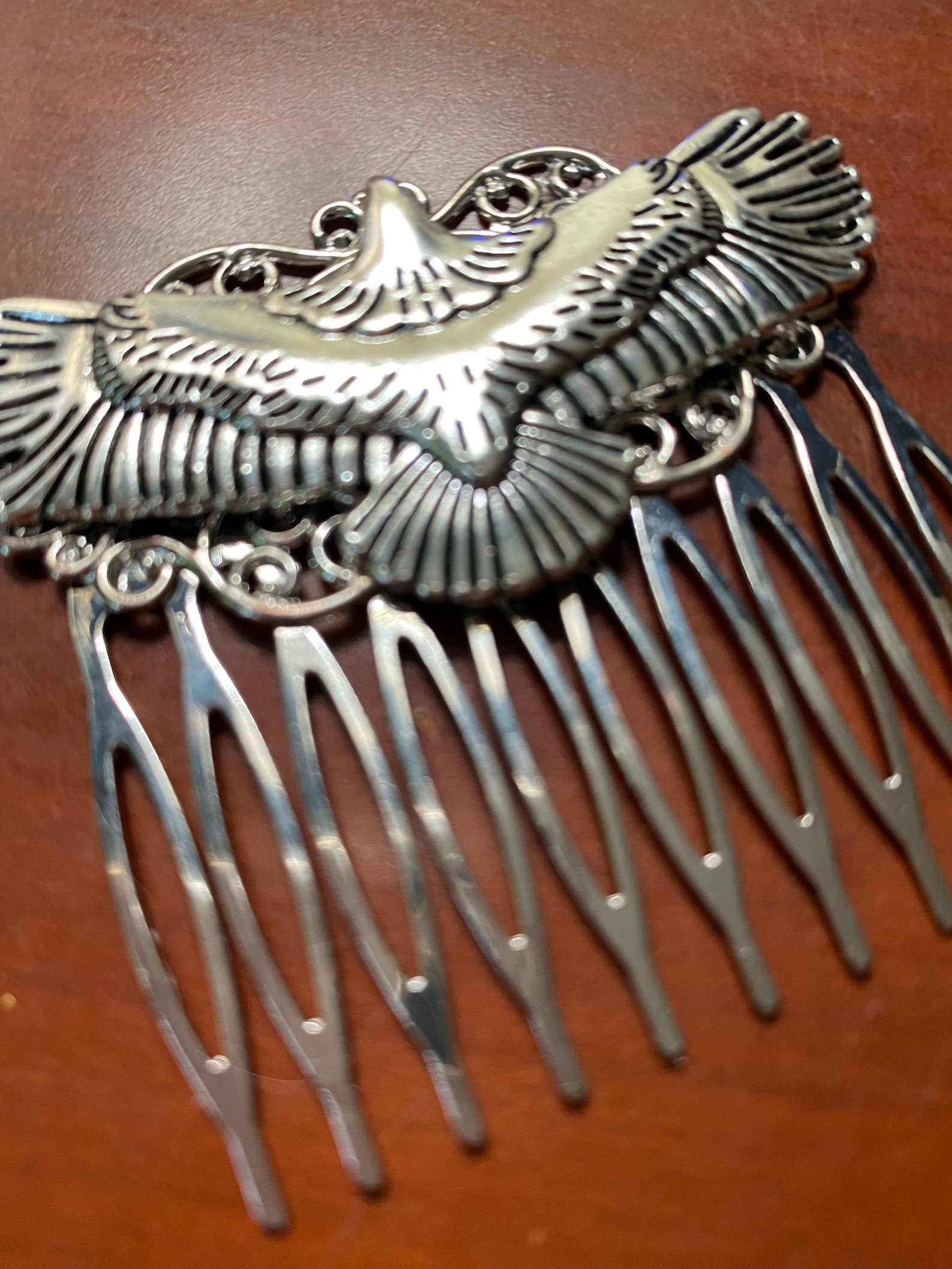 Silver Eagle Hair Comb: Soaring Hawk, Handcrafted - Etsy