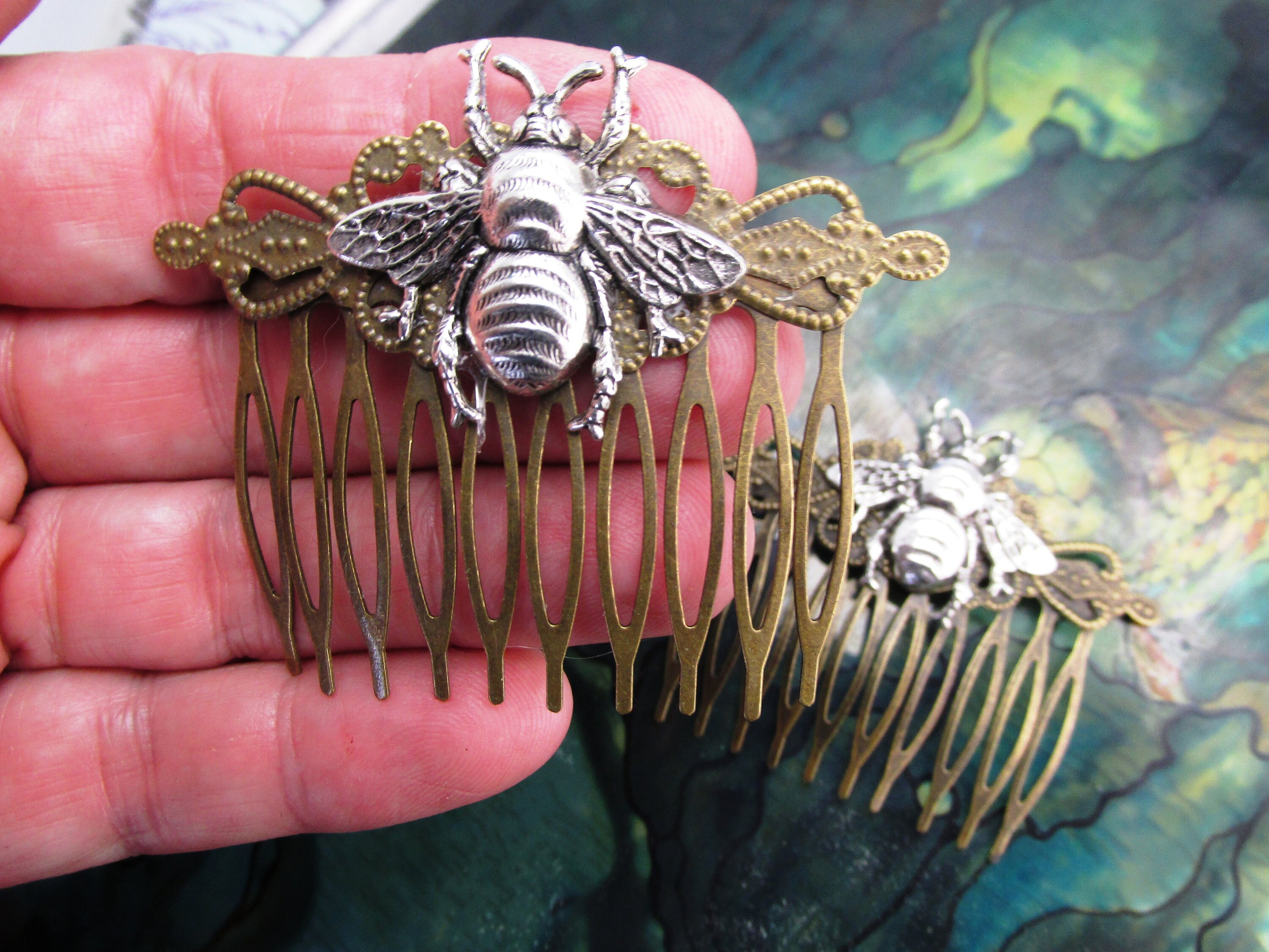 Honey Bee Hair Comb Misty Morning Woodland Silver Bee Hair Combs Bridal ...
