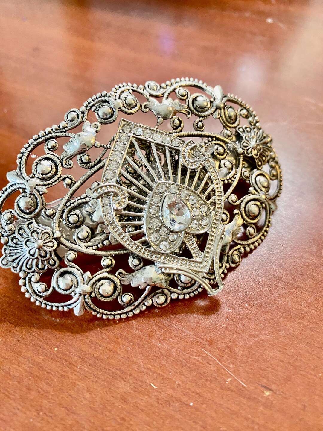 Art Deco Silver Barrette: Filigree Bridal Hair Clip - Etsy