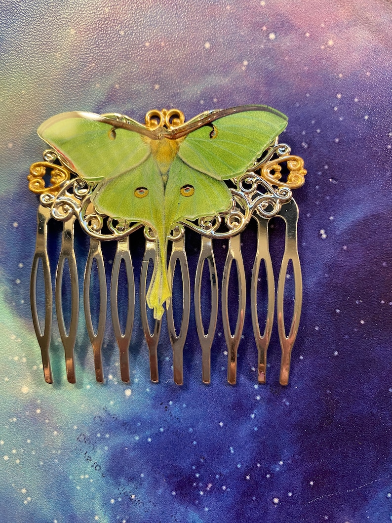 Luna Moth Hair Comb, Silver & Gold Accent Hair Clip - Etsy