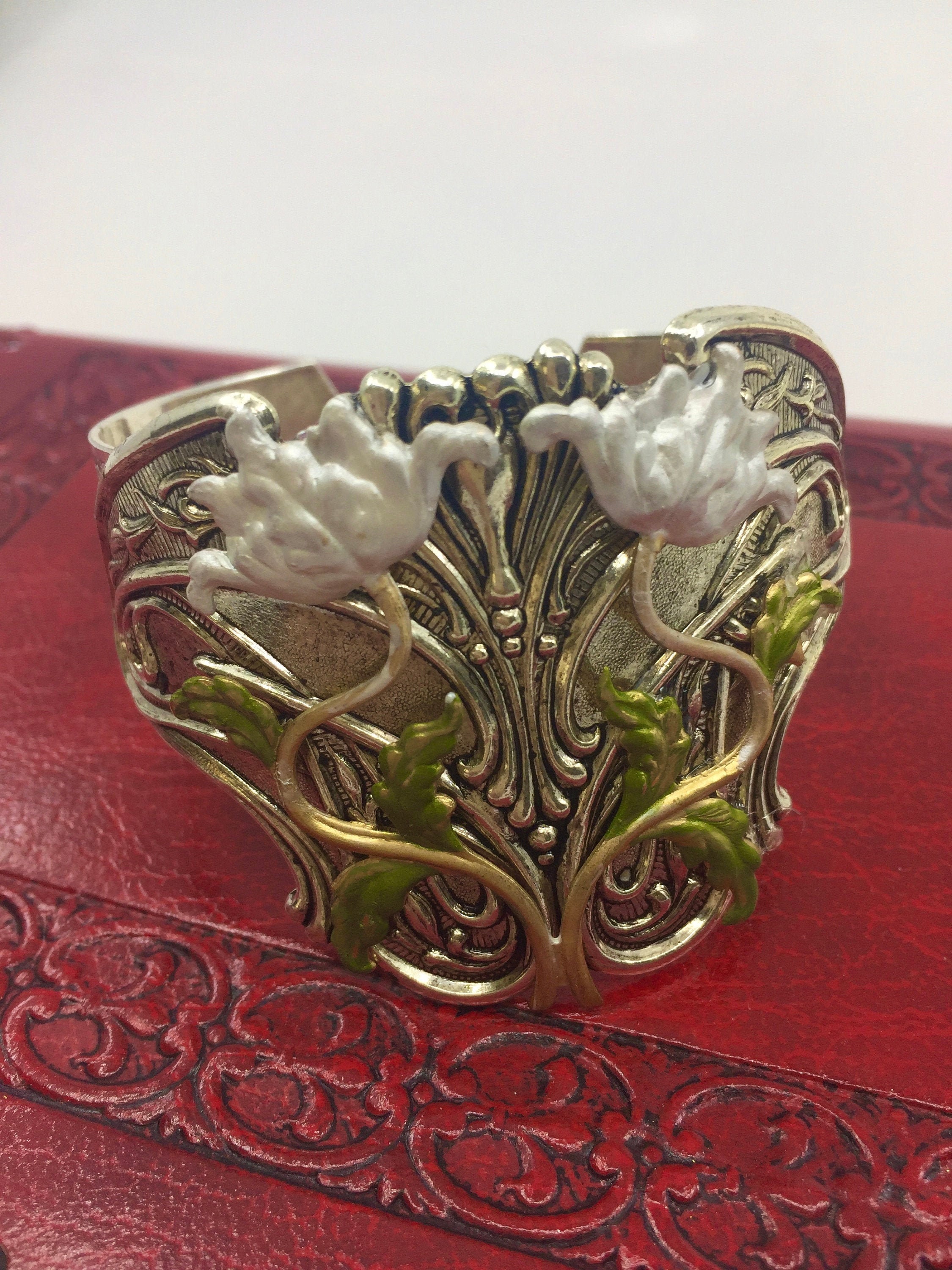 Lotus Silver Cuff Bracelet Vintage Silver White Lotus Flower | Etsy