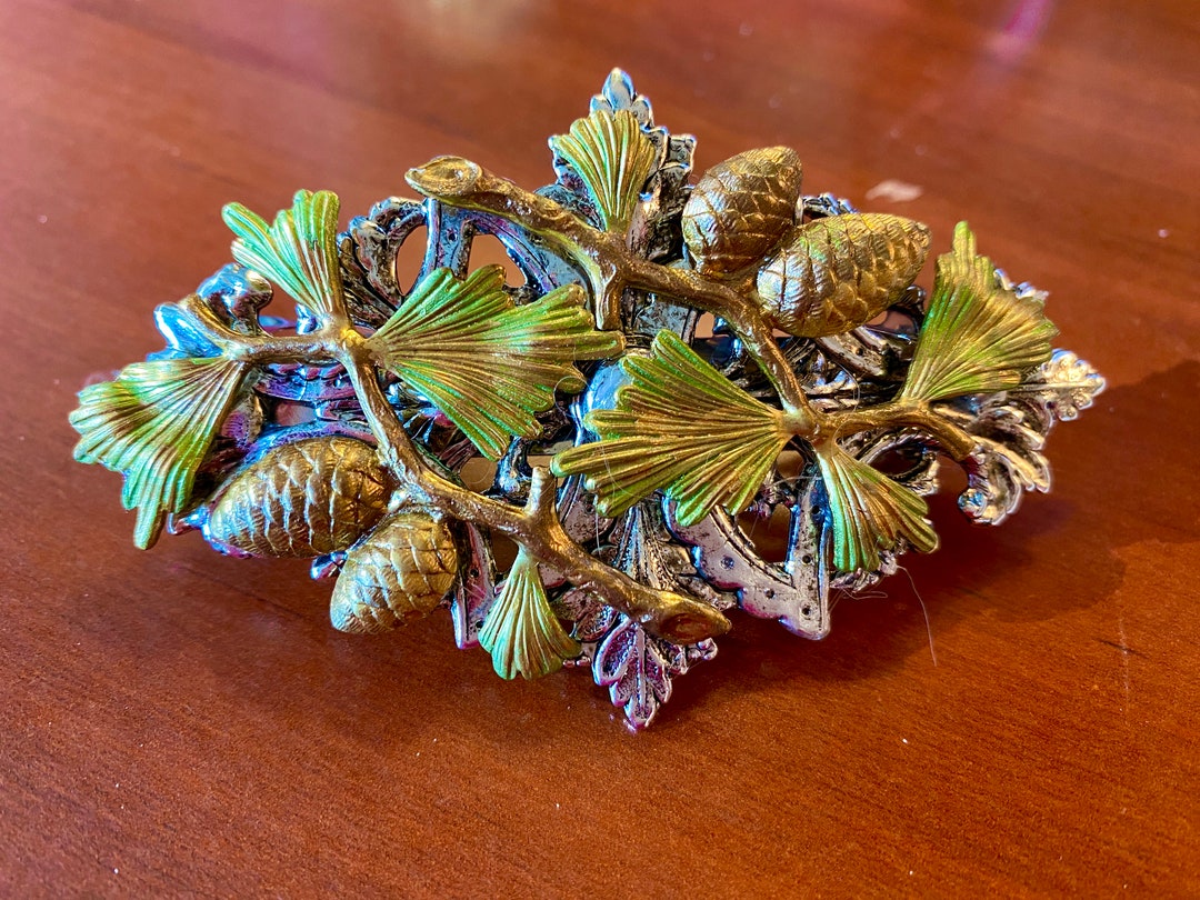 Art Deco Pine Cone Barrette, Silver Filigree Hair Clip - Etsy