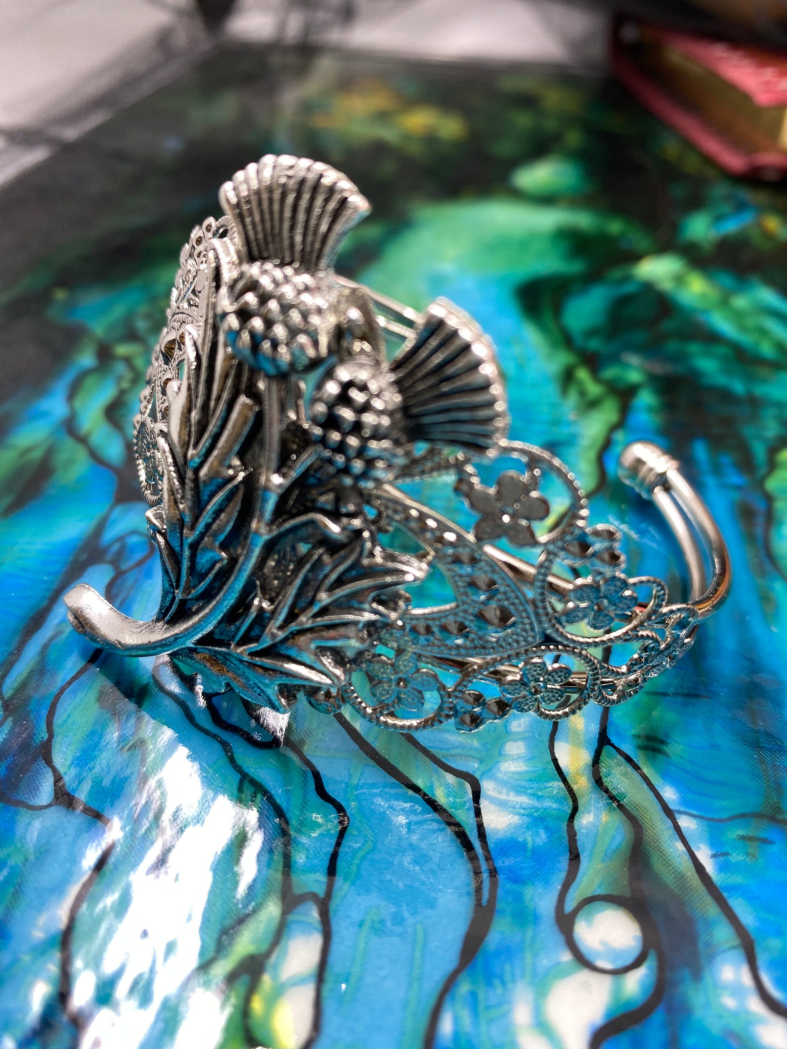 Scottish Thistle Cuff Bracelet: Silver Plated, Vintage Patina - Etsy