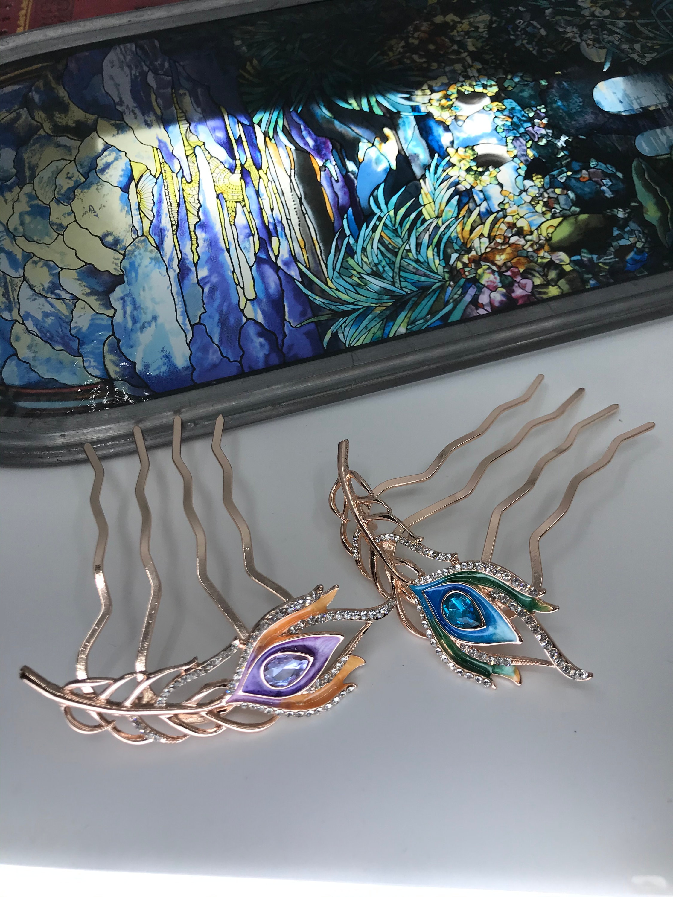 Floral Hair Comb Decorative Combs Amethyst or Blue Topaz Crystals Rose ...