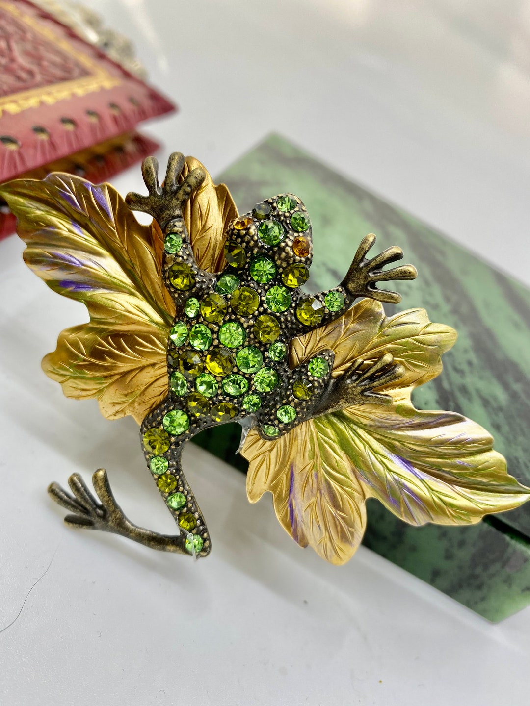 Handmade Jeweled Frog Hair Clip, Oak Leaf Barrette - Etsy