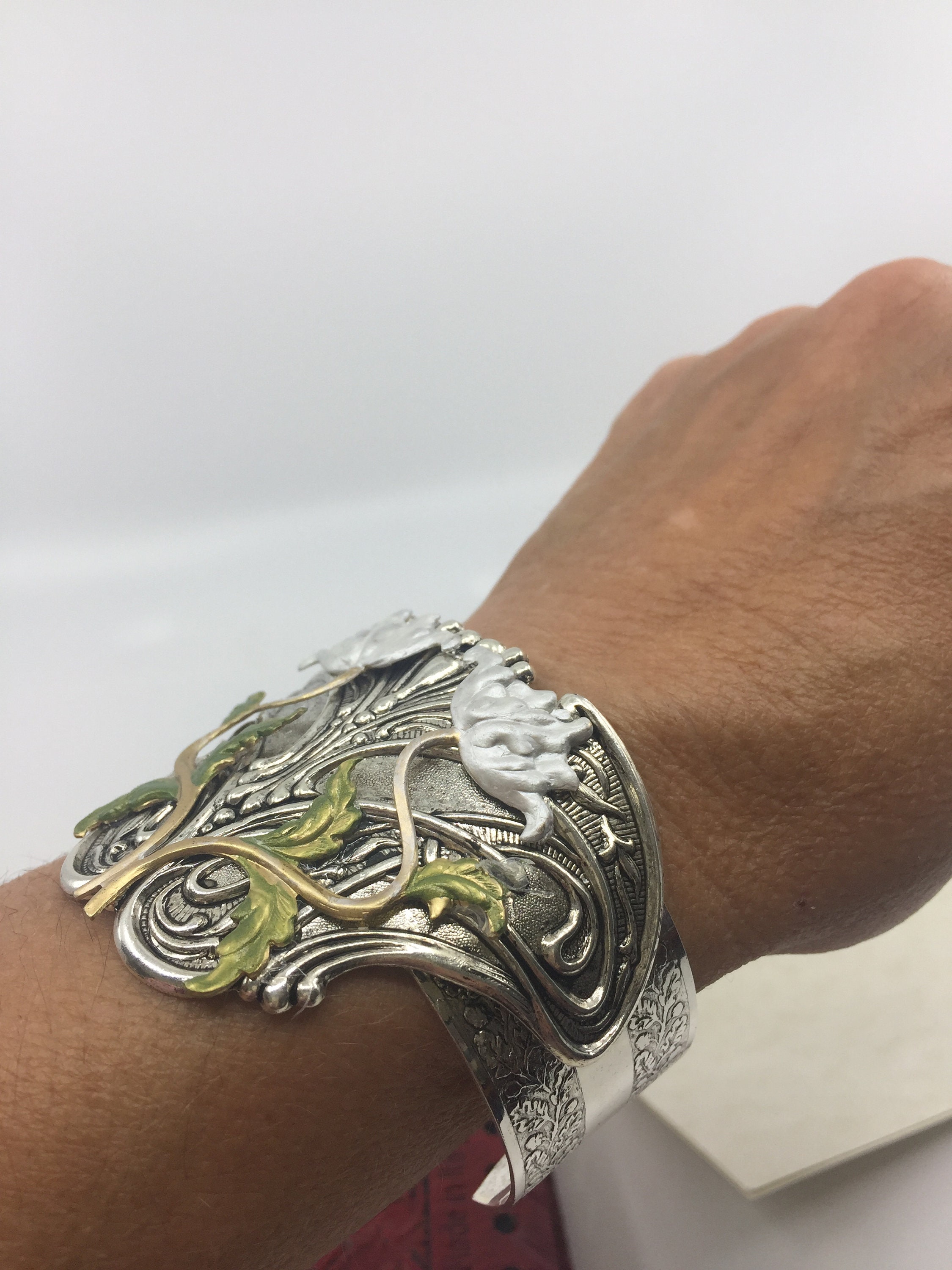 Lotus Silver Cuff Bracelet Vintage Silver White Lotus Flower | Etsy