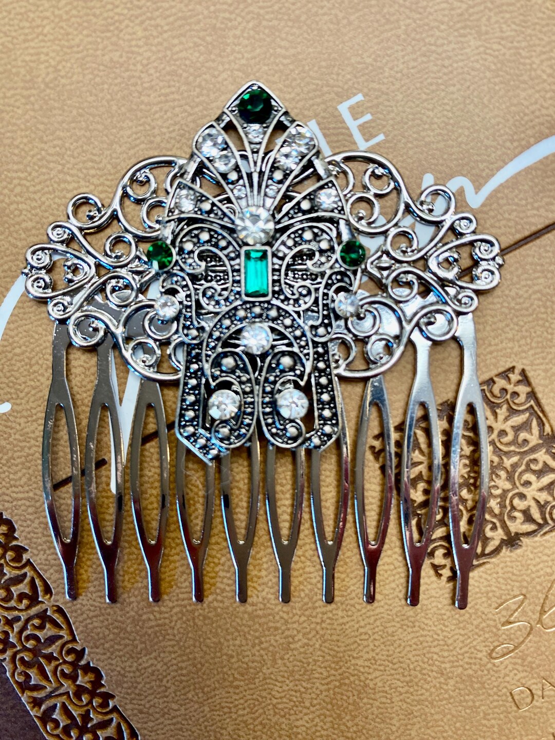 Art Deco Style Hair Comb Emerald Color Bridal Hair Ornaments Small ...