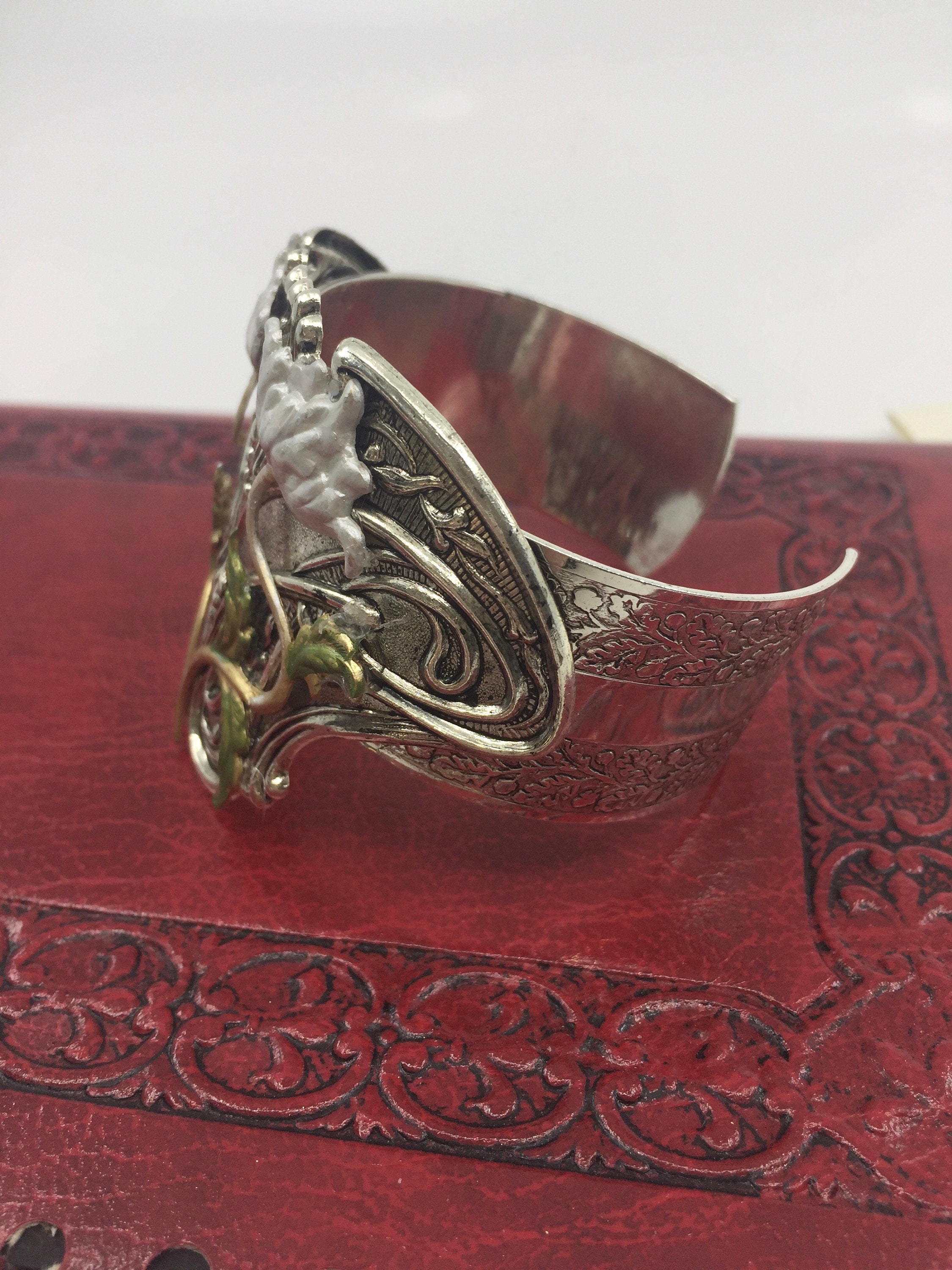 Lotus Silver Cuff Bracelet Vintage Silver White Lotus Flower | Etsy