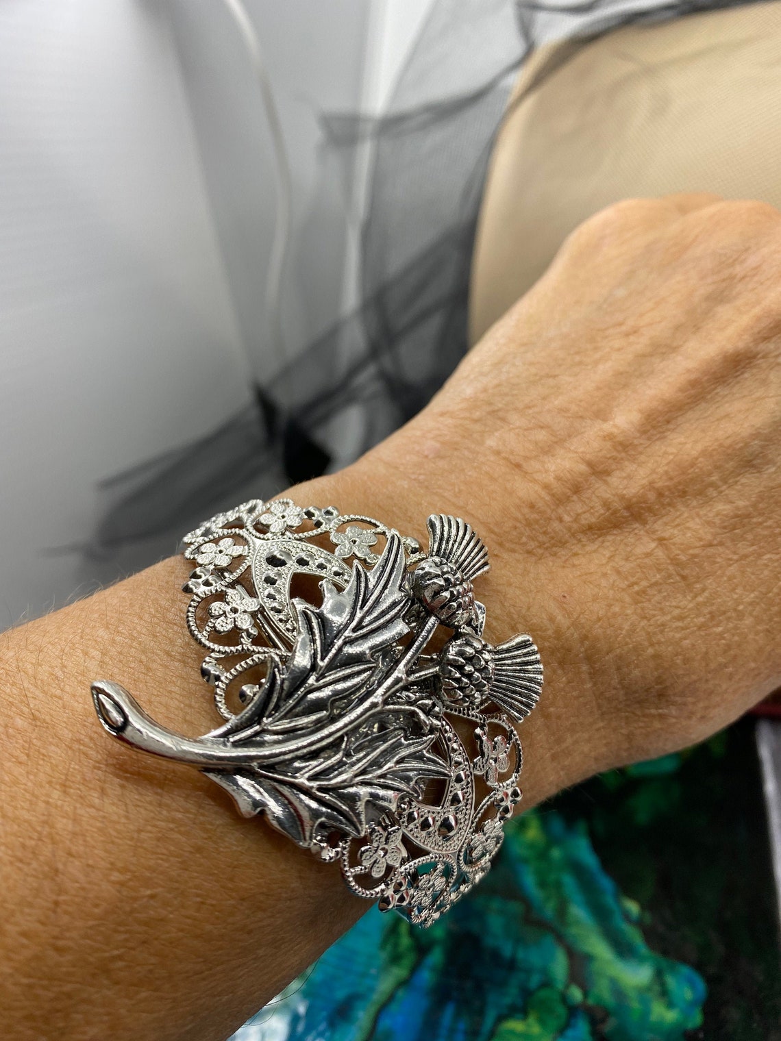 Scottish Thistle Cuff Outlander Jewelry Silver Cuff Bracelet - Etsy