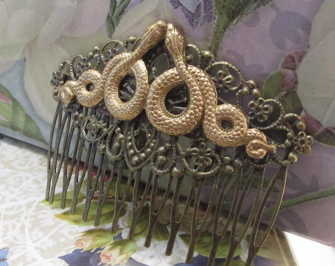 Black Snake Hair Comb - Double Serpent Hair Accessories - Two Snakes ...