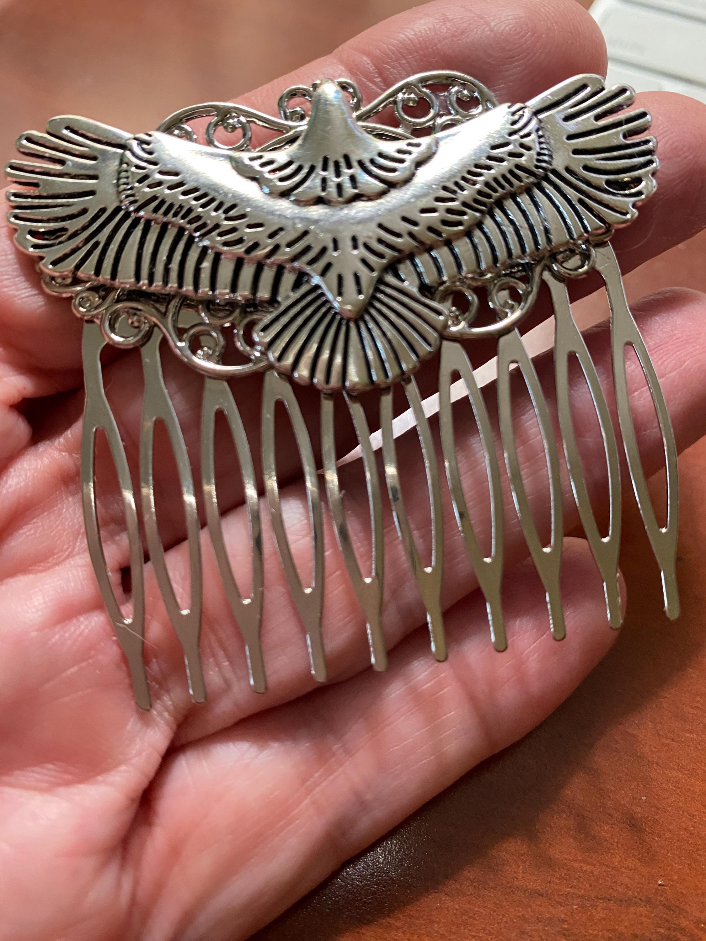 Silver Eagle Hair Comb: Soaring Hawk, Handcrafted - Etsy