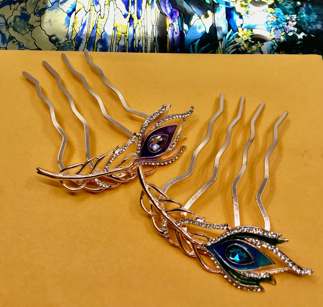 Floral Hair Comb Decorative Combs Amethyst or Blue Topaz Crystals Rose ...