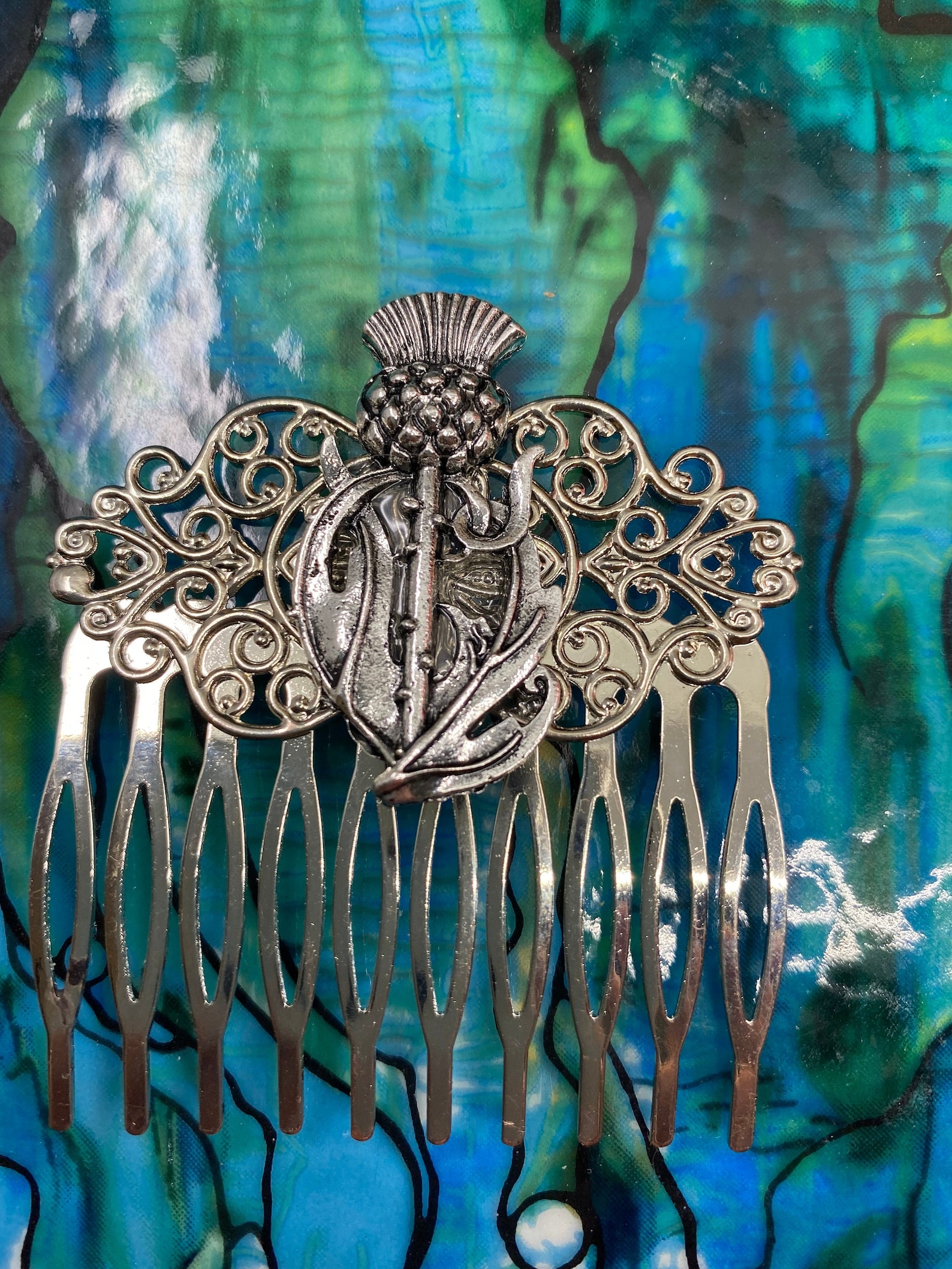 Scottish Thistle Hair Comb, Antique Silver Finish, Elegant Hair ...
