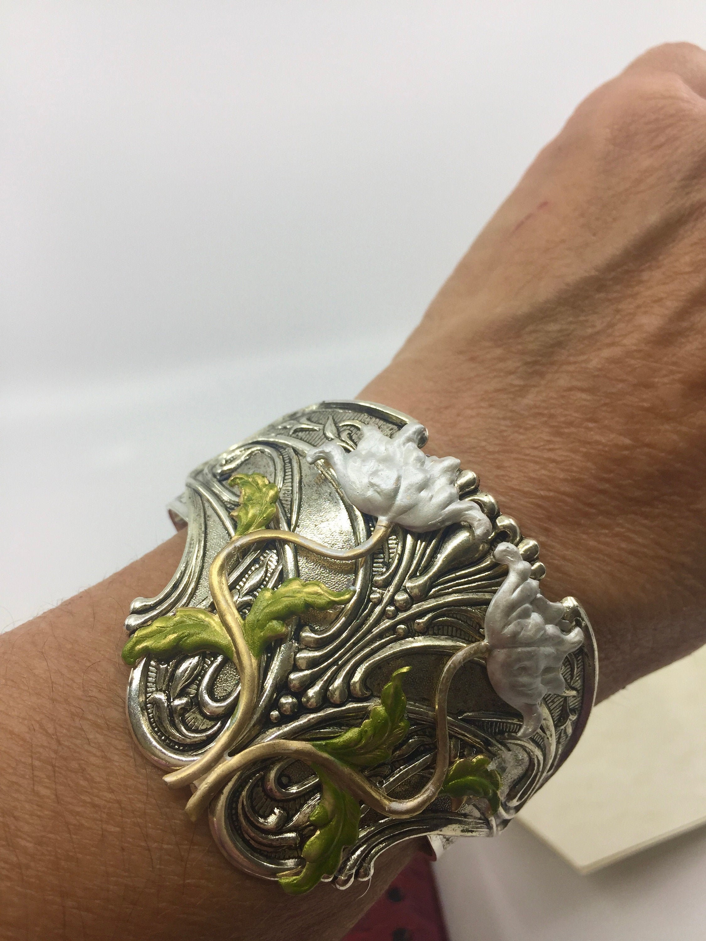 Lotus Silver Cuff Bracelet Vintage Silver White Lotus Flower | Etsy
