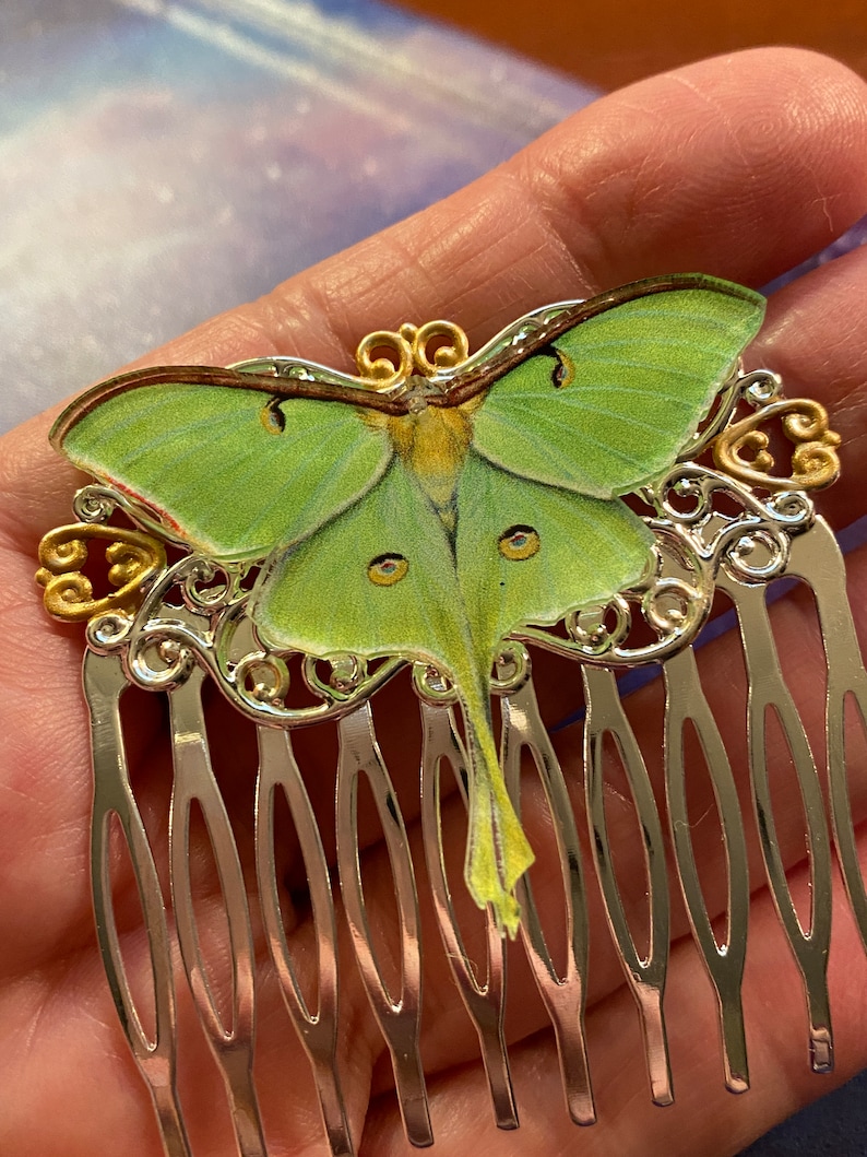 Luna Moth Hair Comb, Silver & Gold Accent Hair Clip - Etsy