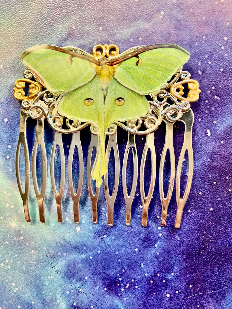 Luna Moth Hair Comb, Silver & Gold Accent Hair Clip - Etsy
