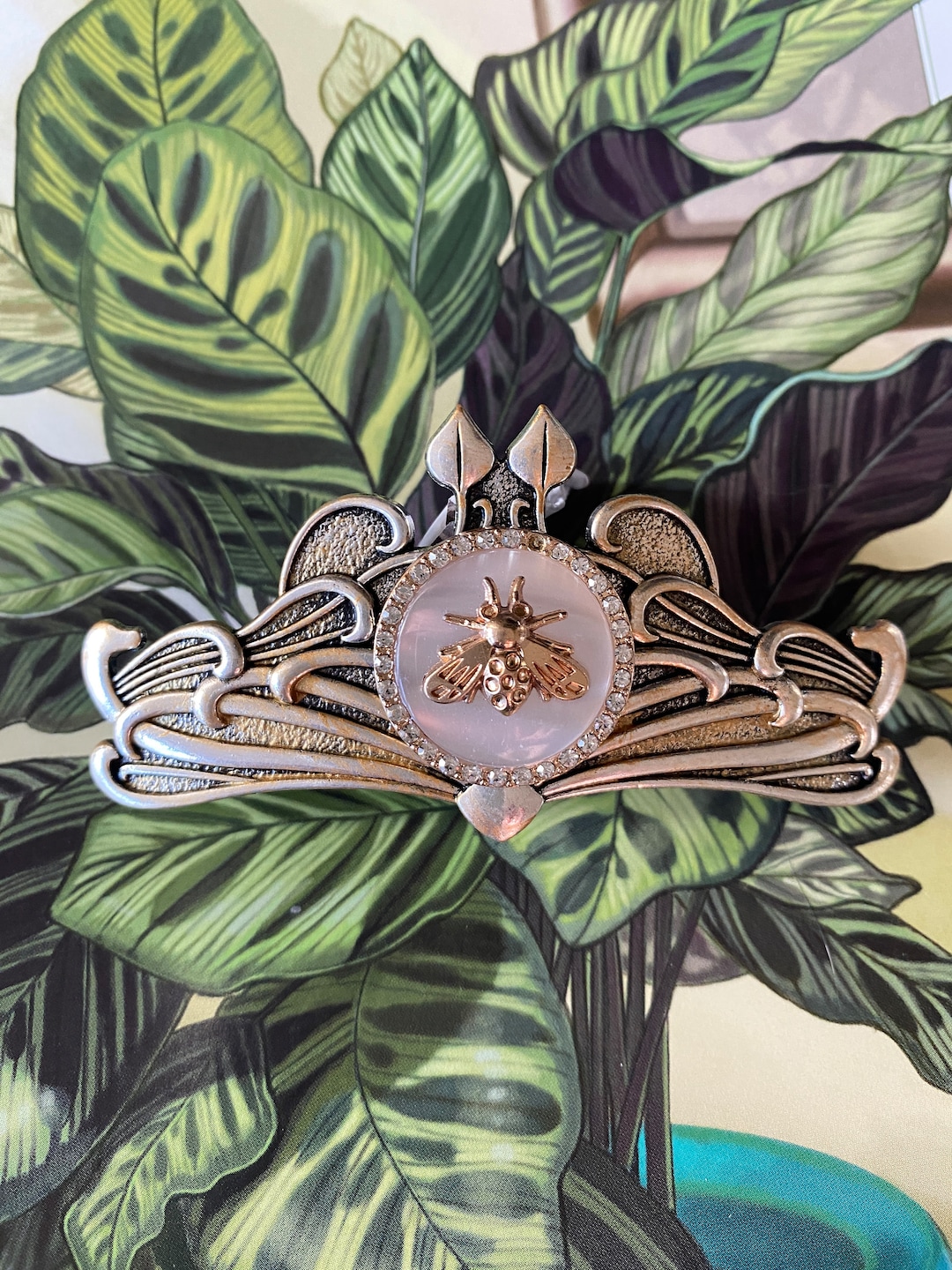 Art Deco Bee Hair Clip: Silver, Crystal, and Gold Enamel - Etsy