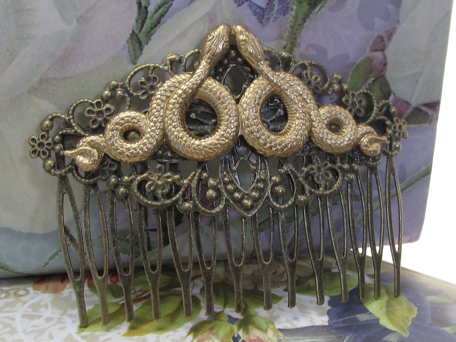 Double Snake Hair Comb bronze serpent Hair accessories Two | Etsy