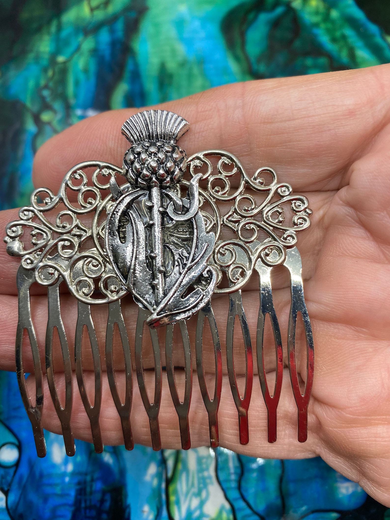 Scottish Thistle Hair Comb, Antique Silver Finish, Elegant Hair ...