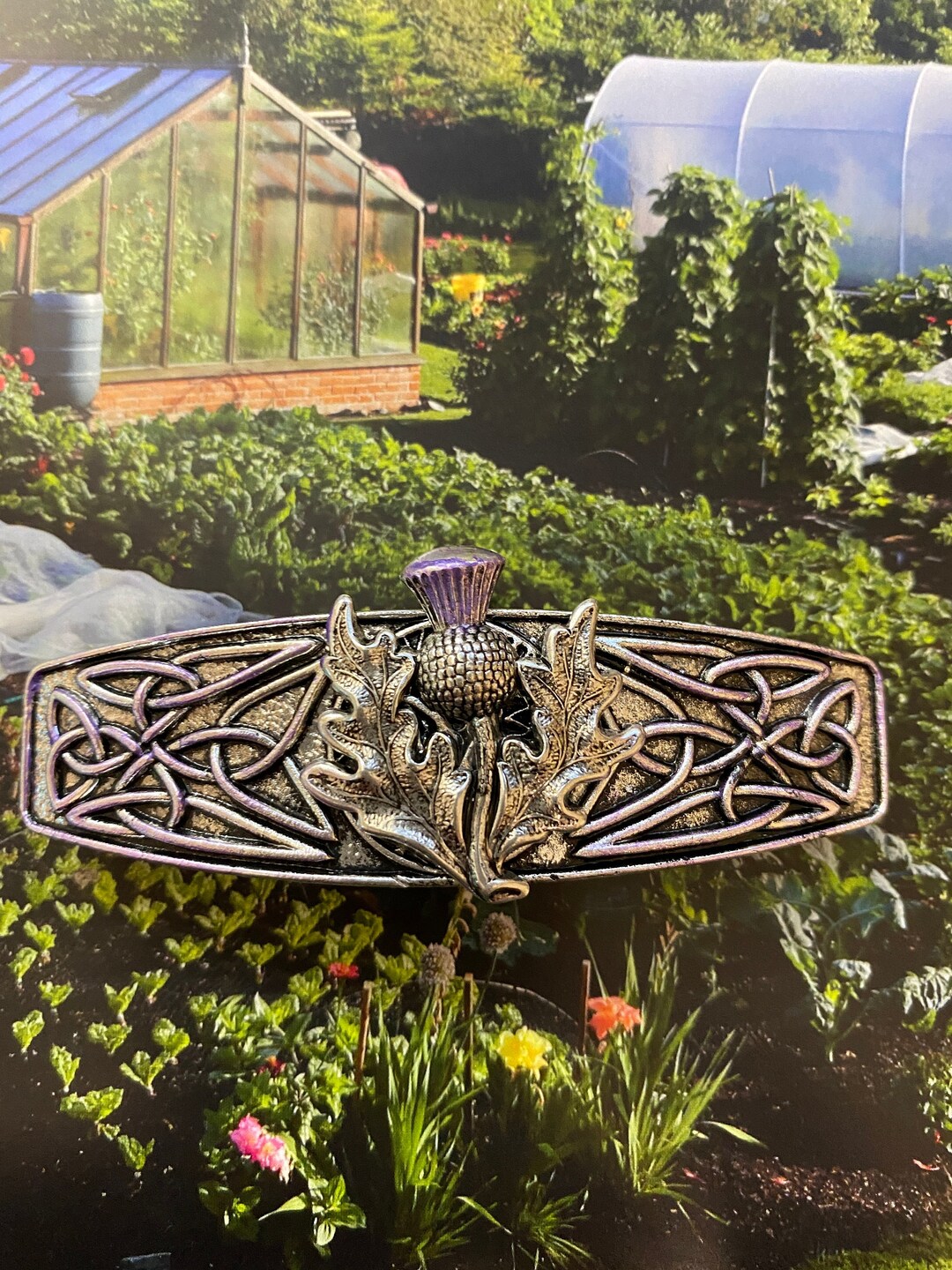 Scottish Thistle Hair Clip: Celtic Knot, Purple Enamel, Silver Barrette ...