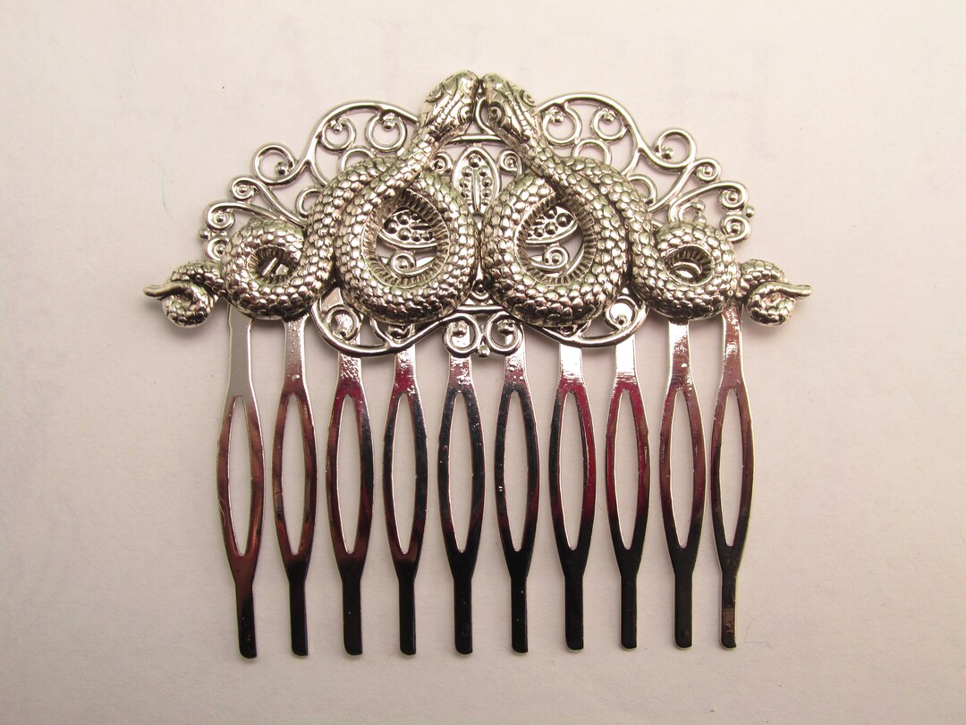 Double Snake Hair Comb Silver Serpent Hair Accessories Two Snakes Hair ...