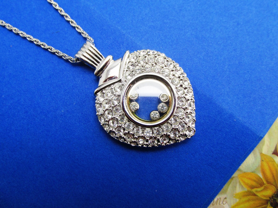 Estate Floating Crystal Necklace Hearts Silver Unique Necklace ...