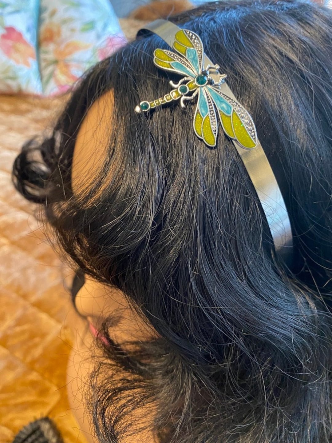 Art Deco Dragonfly Headband, Enamel & Crystal Accent - Etsy