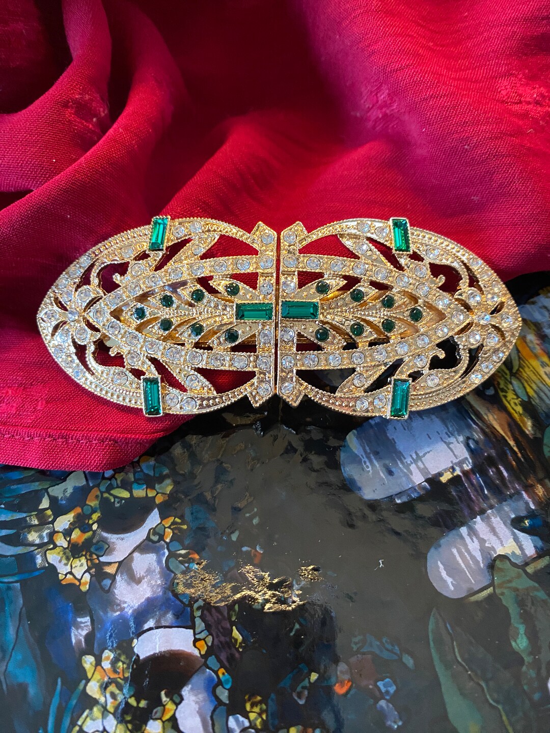 Art Deco Style Hair Clip Sapphire and Clear Crystals Baroque Barrette ...