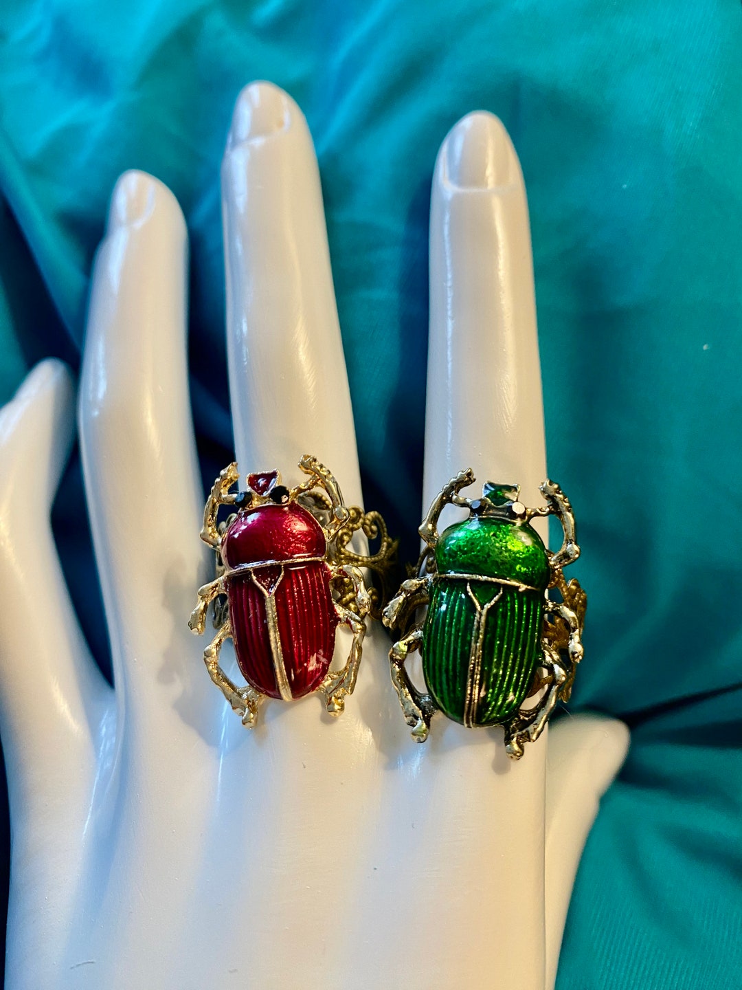 Green Scarab Ring Egyptian Longevity Ring Adjustable Brass Ring in ...